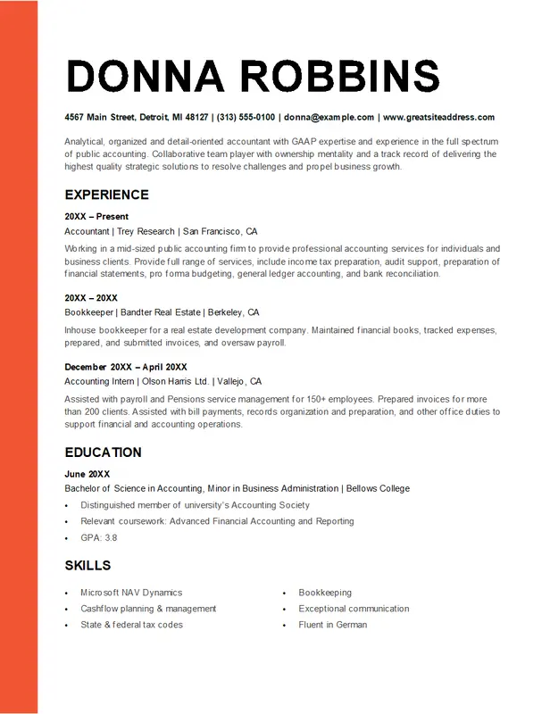 Free Finance Professionals CV Template (Word & PDF) – Bold Accounting ...